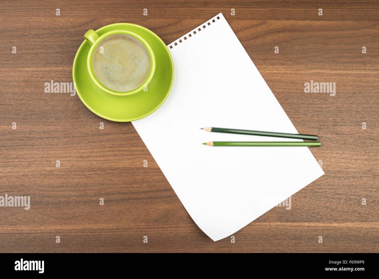 Blank paper with coffee on table Stock Photo - Alamy