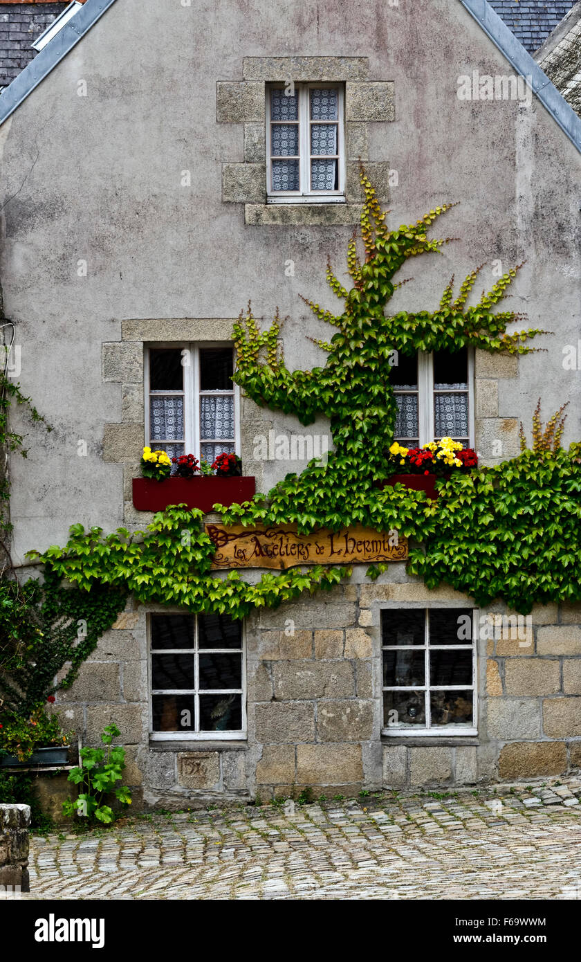 vertical medieval stone house gable end Pont Croix Brittany France ...
