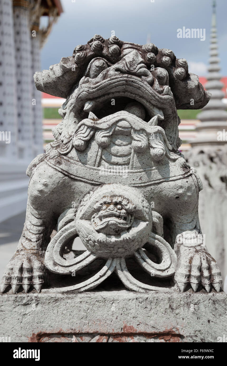 Ancient Chinese Lion Stone Statue Is Outdoor Decoration of Wat Pho ...