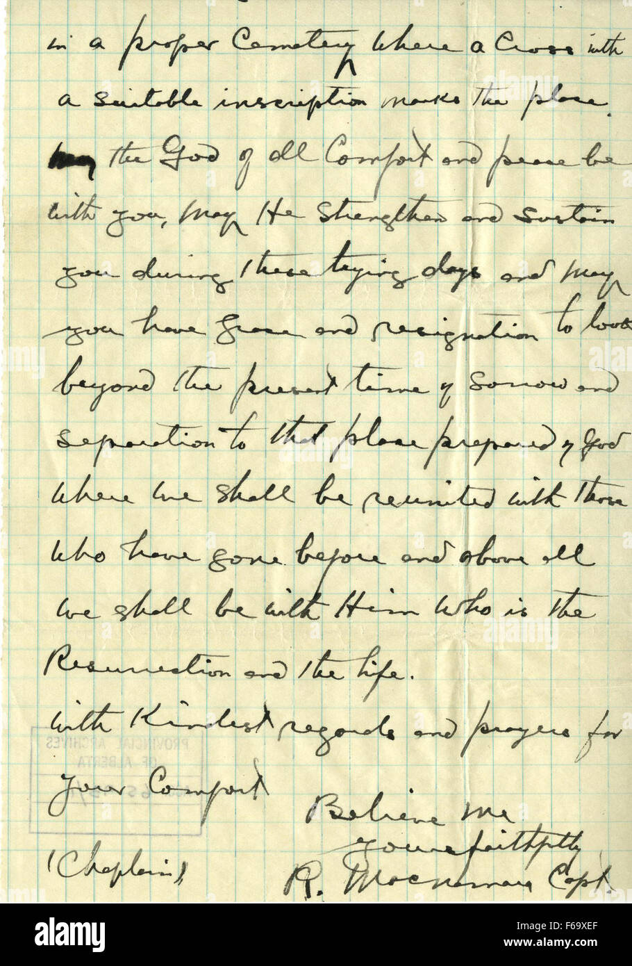 This letter of condolence, written by Captain R. McNamara, Chaplain ...