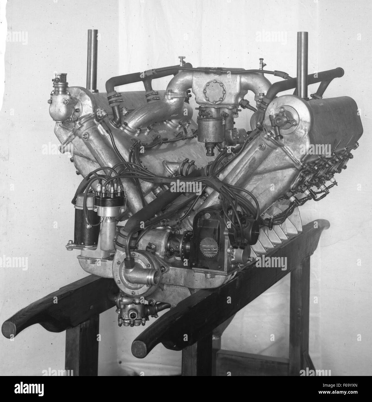 A historic image of an airplane engine from World War I, associated ...