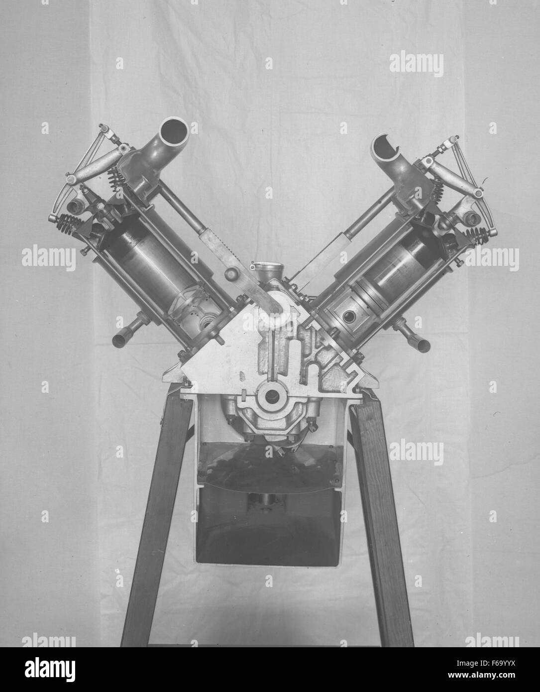 A historical photograph of an early airplane engine, showcasing the ...