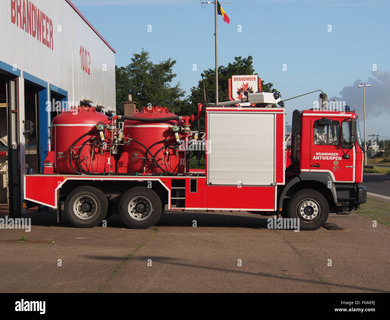 A MAN fire engine, Unit 57, from Brandweer Antwerpen, demonstrating ...