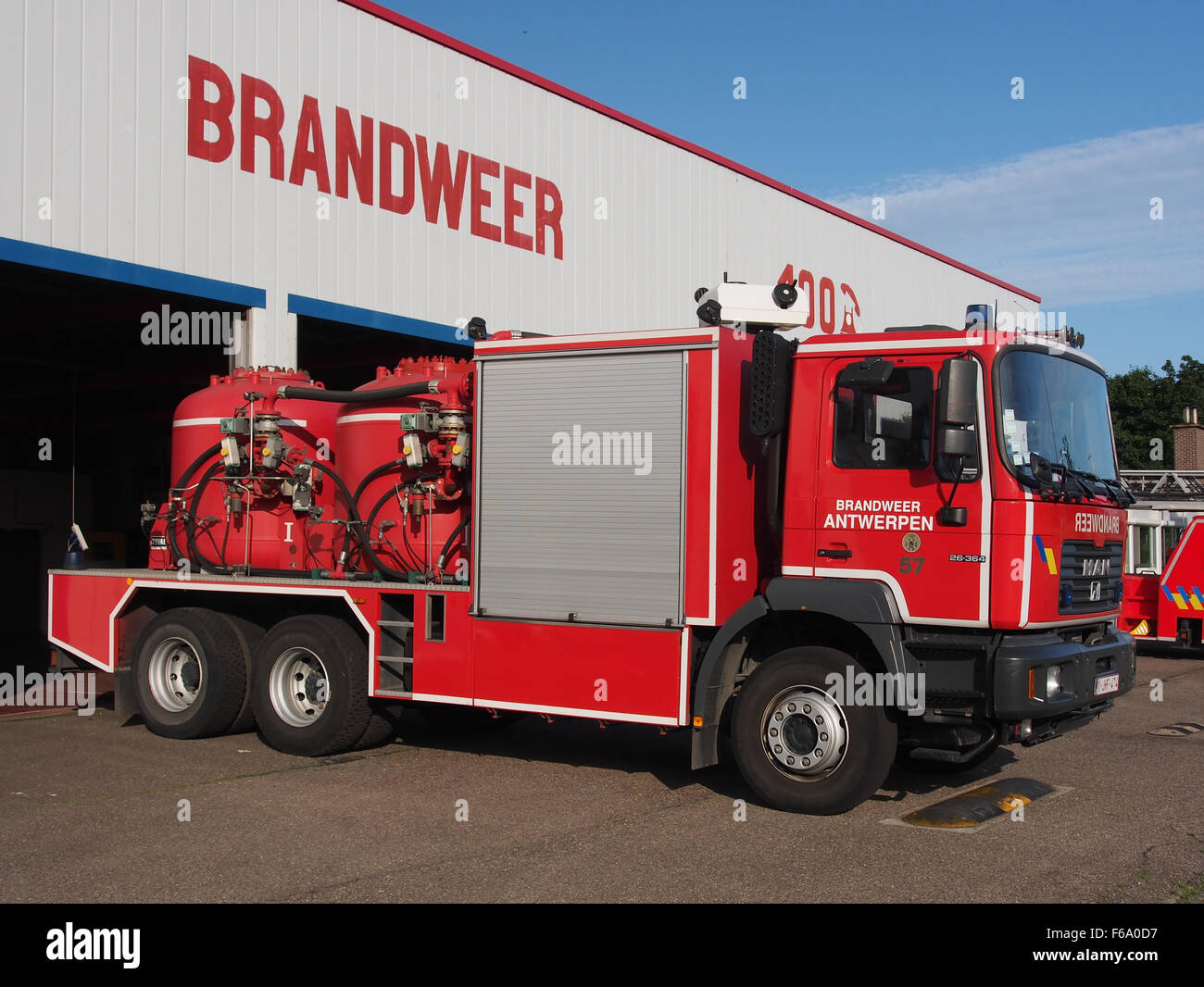 A MAN fire engine from Brandweer Antwerpen, Unit 57, photographed ...