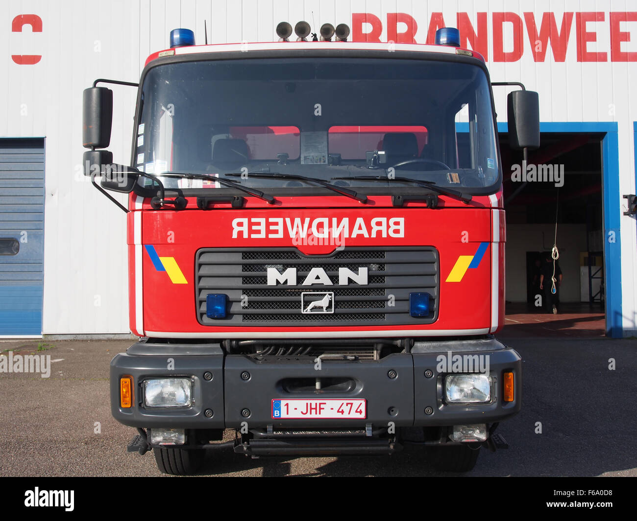 A vintage MAN fire engine from Brandweer Antwerpen, Unit 57, captured ...