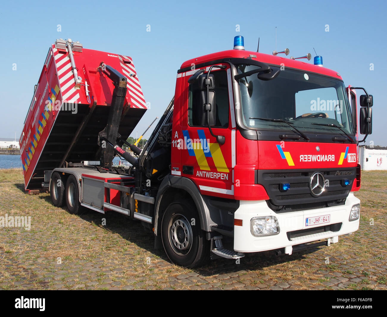 A Mercedes fire engine from Brandweer Antwerpen, equipped with a ...