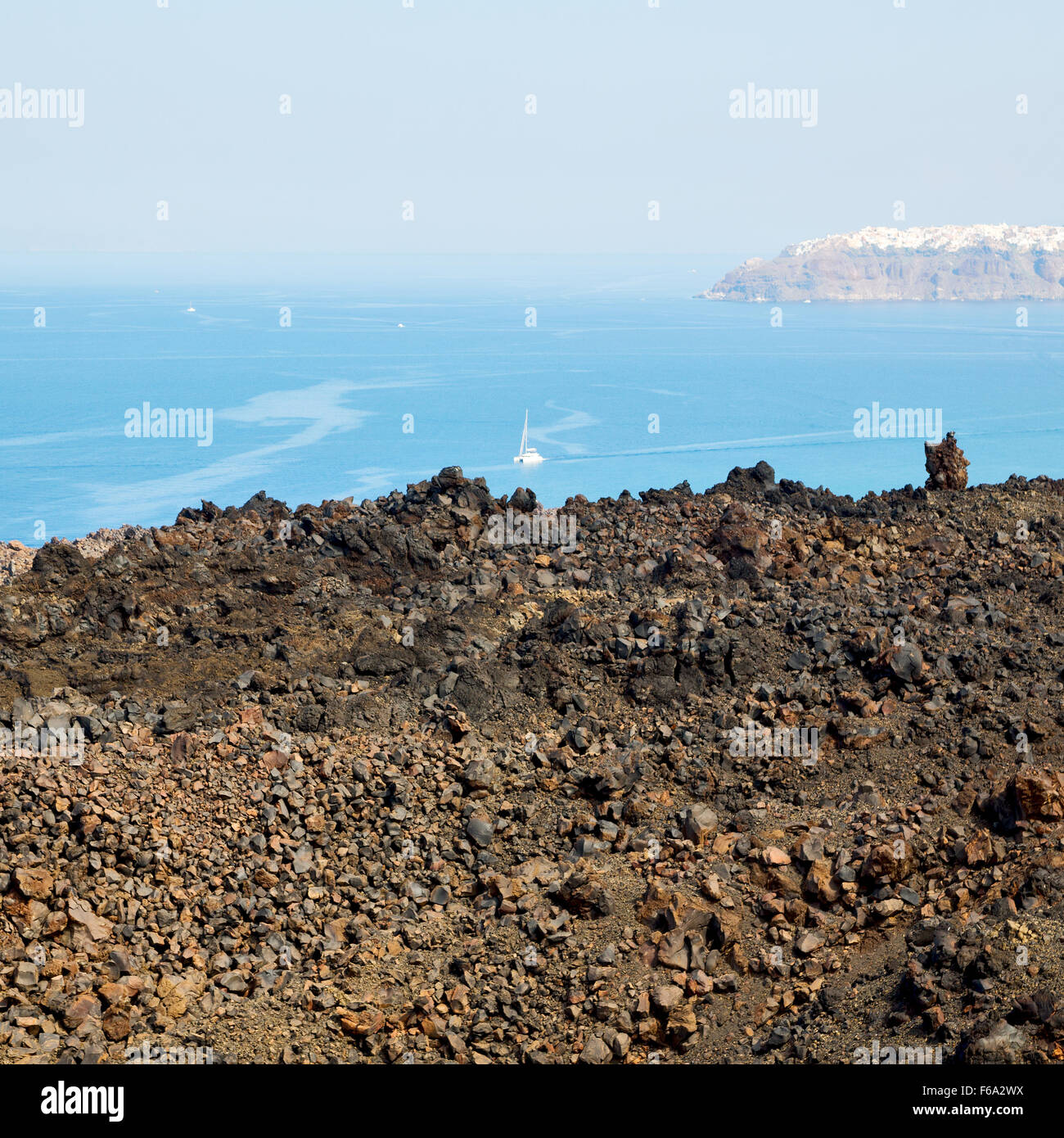 volcanic land in europe santorini greece sky and mediterranean sea ...