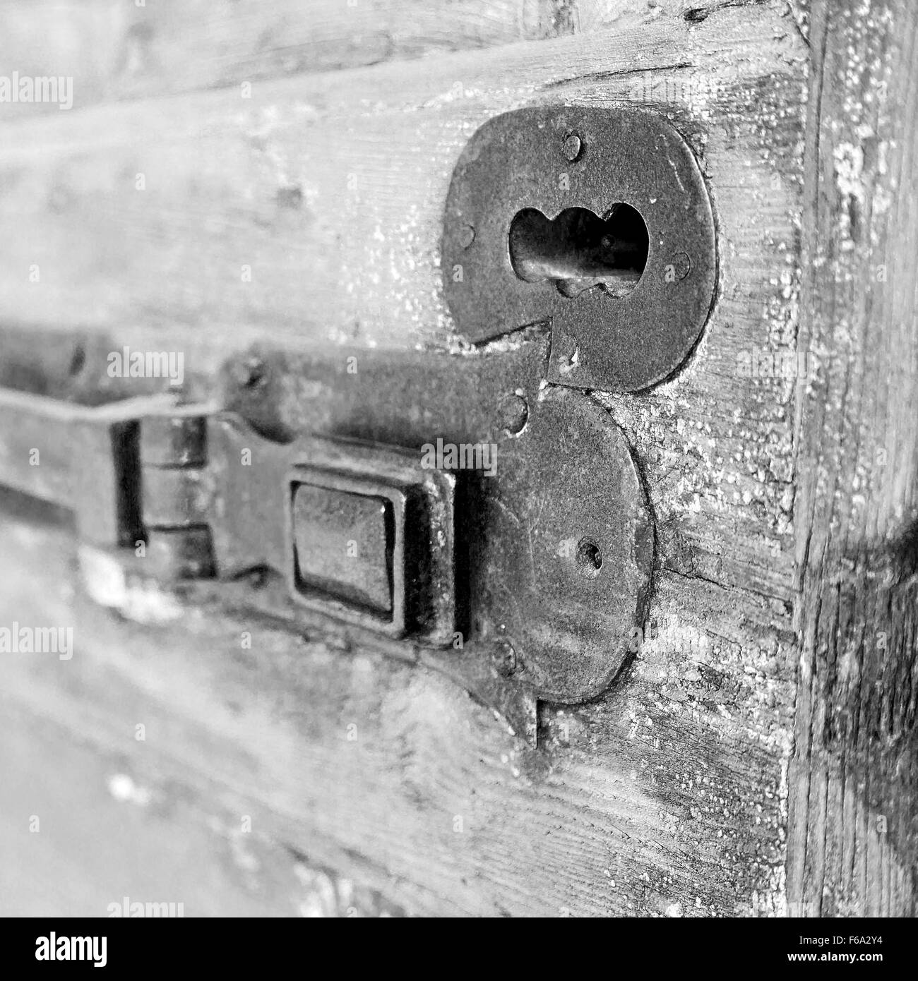 europe old in italy antique close brown door and rusty lock closeup ...