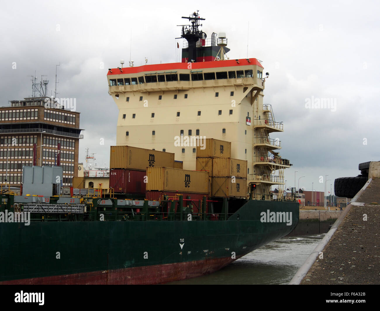 The Sandy Rickmers, identified by IMO 9220079, is docked at the Berendrechtsluis in the Port of ...