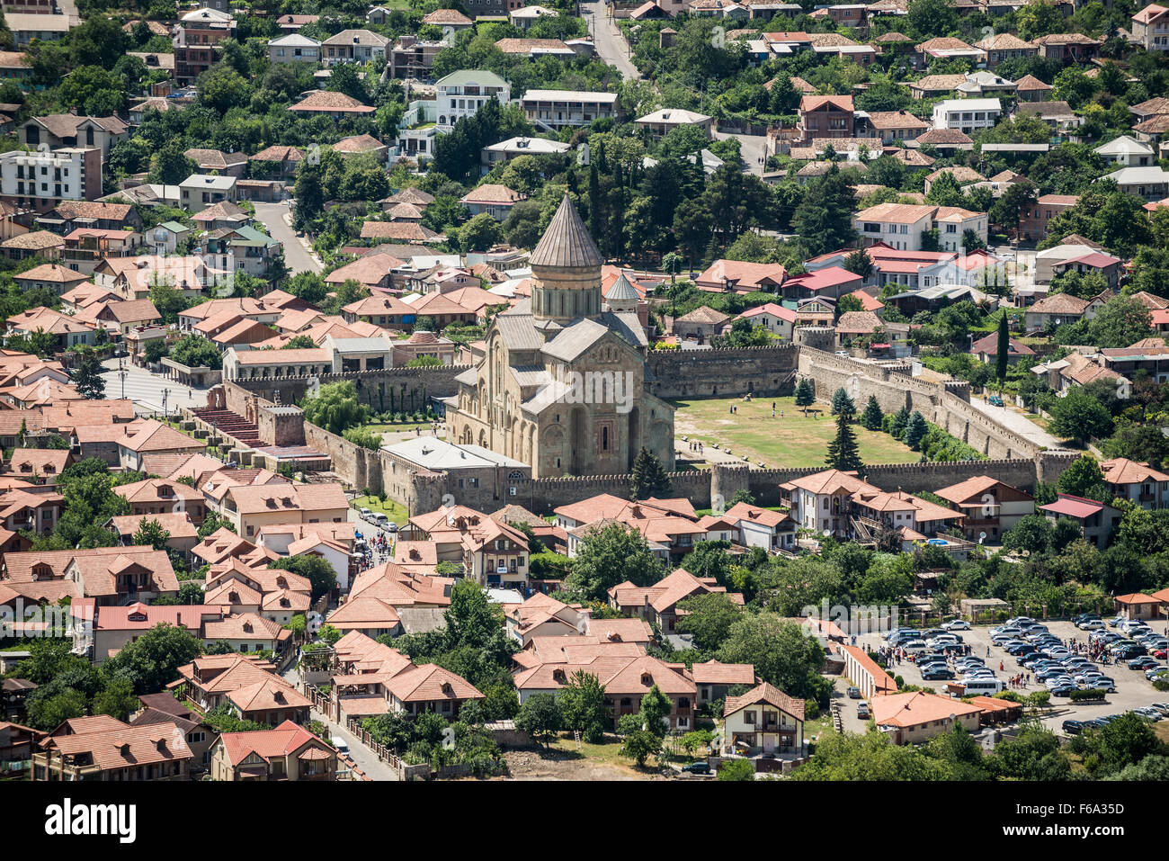 Aerial view on Mtskheta city, with Georgian Orthodox Svetitskhoveli ...