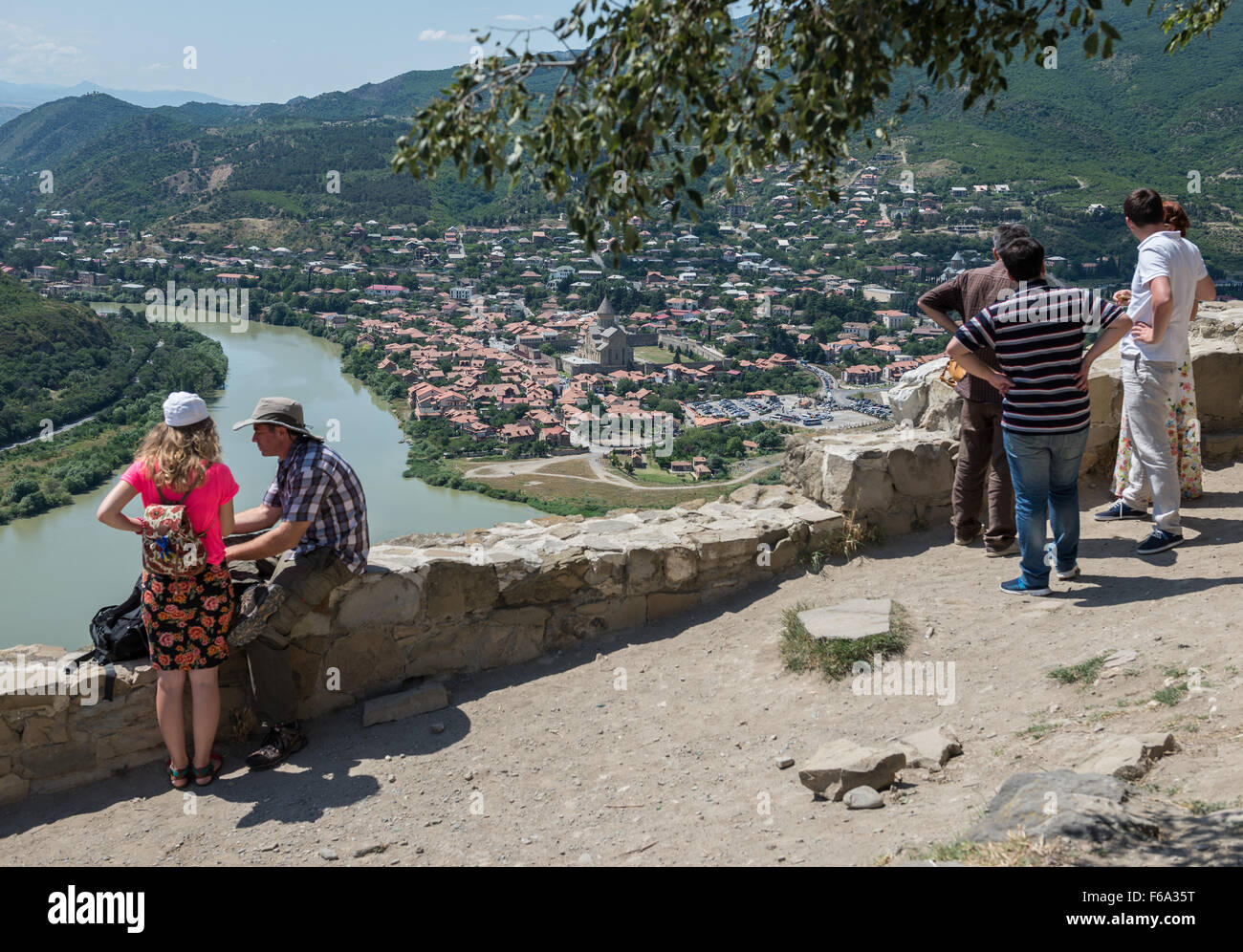 Aerial view on Mtkvari and Aragvi rivers and Mtskheta city - view from ...