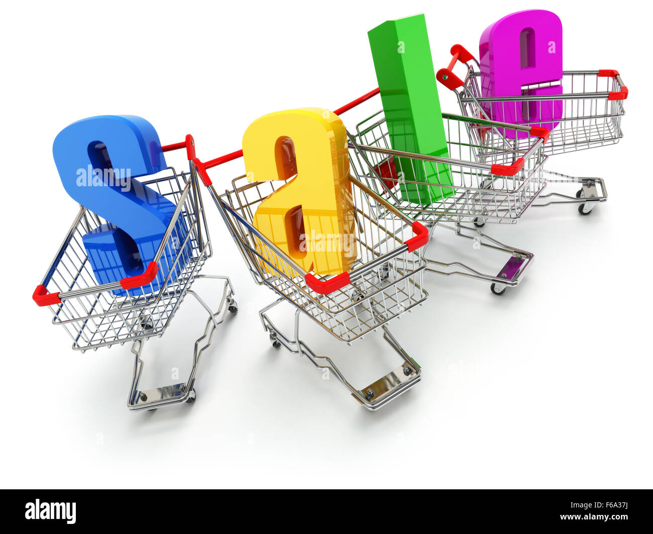 Sale concept. Shopping carts with text isolated on white. 3d Stock ...