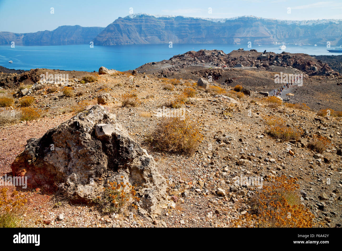 volcanic land in europe santorini greece sky and mediterranean sea ...