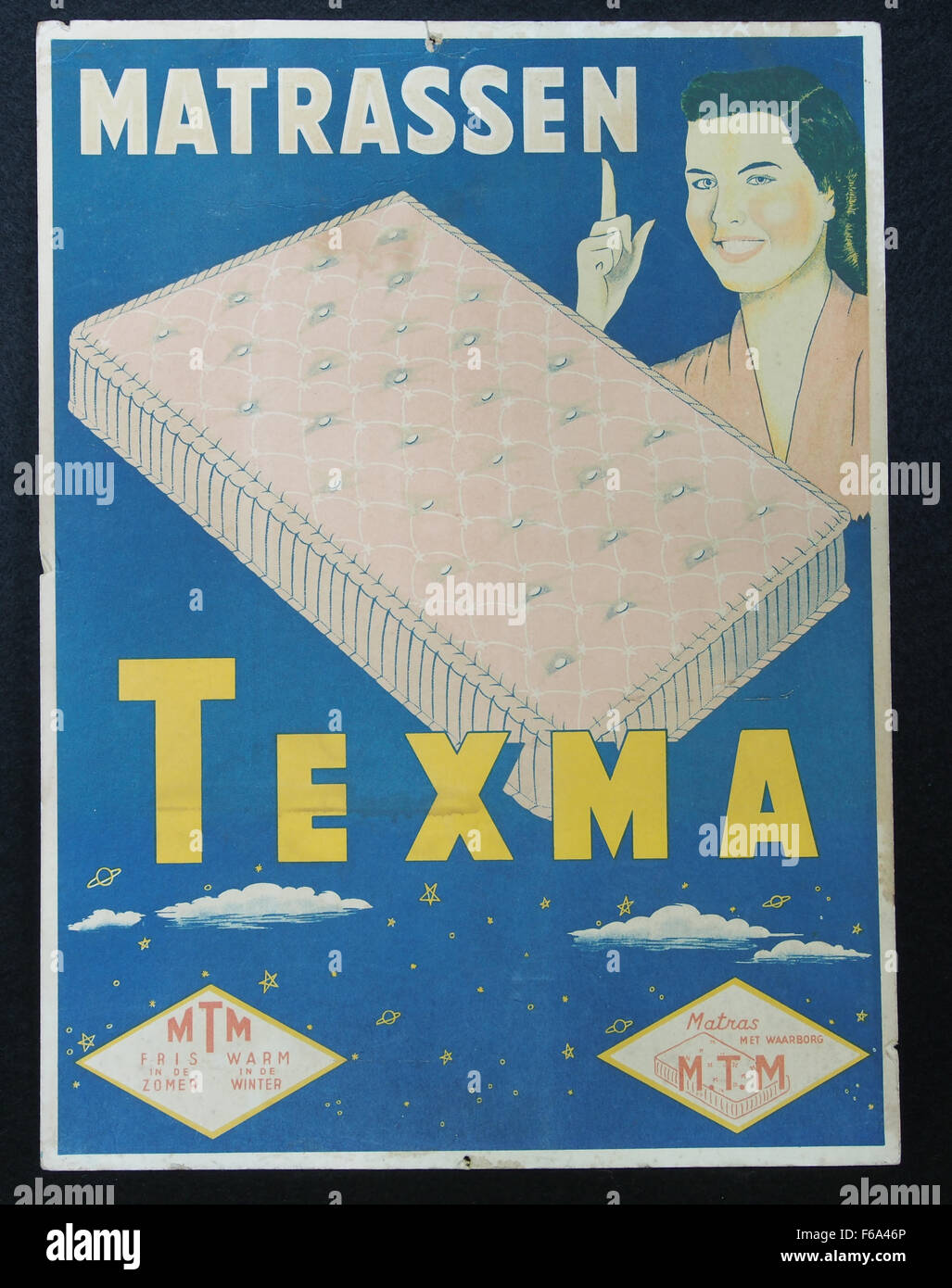 A vintage Texma Matrassen cardboard advertising sign, promoting the ...