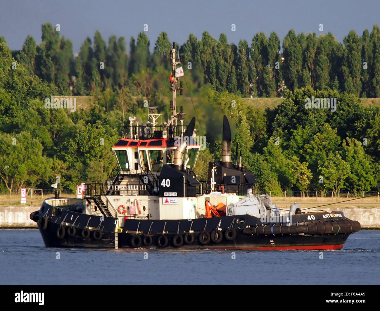 Tug 40, an IMO 9602095 tugboat, assists in maneuvering vessels within ...