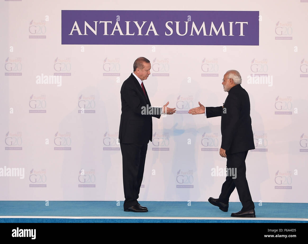 Antalya, Turkey. 15th Nov, 2015. Turkish President Recep Tayyip Erdogan ...