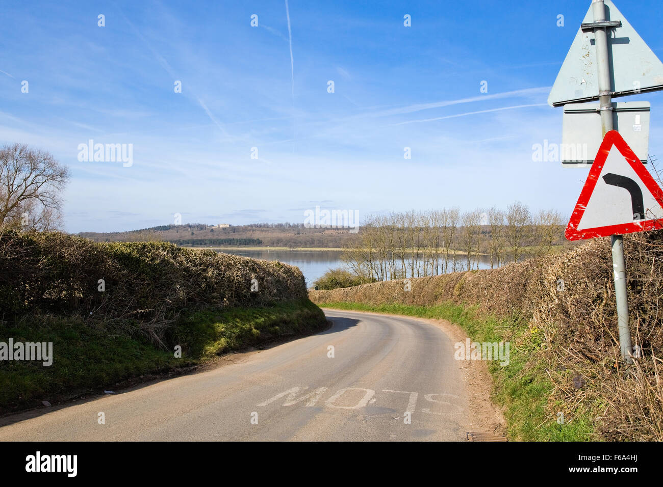 scene showing a downhill left hand bend at Hambleton Rutland water Uk ...