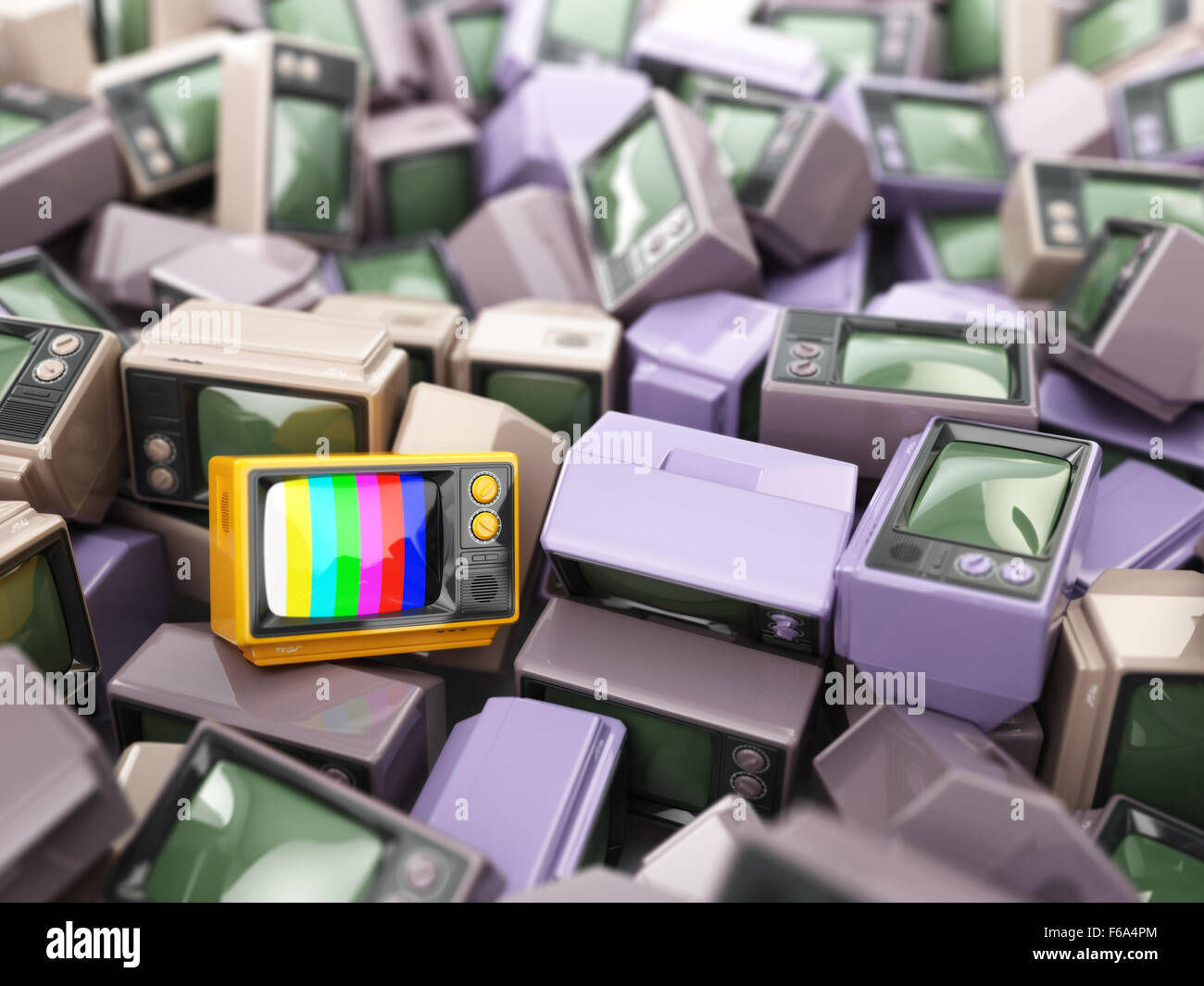 Heap of vintage tv. End of television. Conceptual background. 3d Stock ...