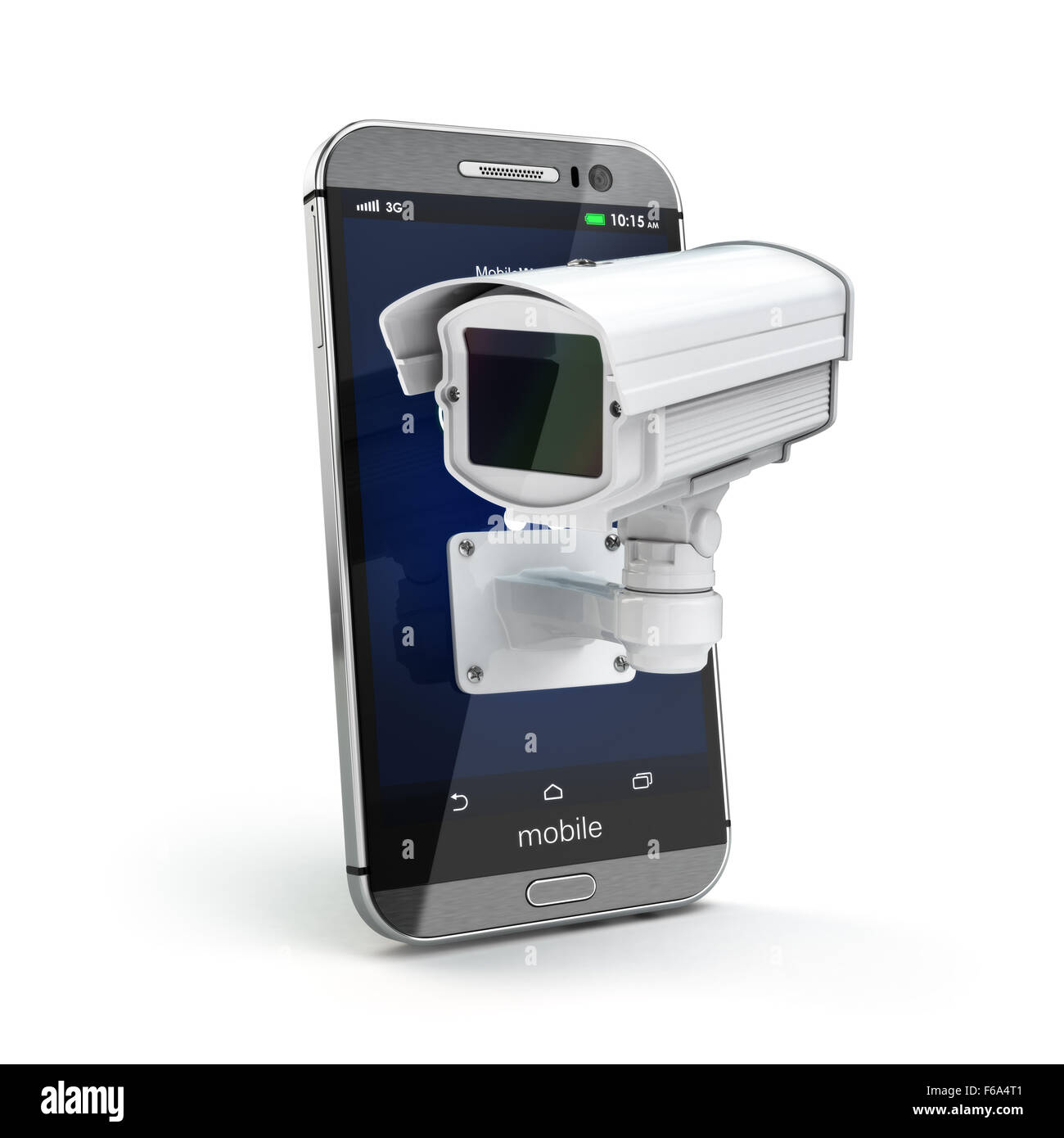 Mobile phone with CCTV camera. Security or privacy concept. 3d Stock ...