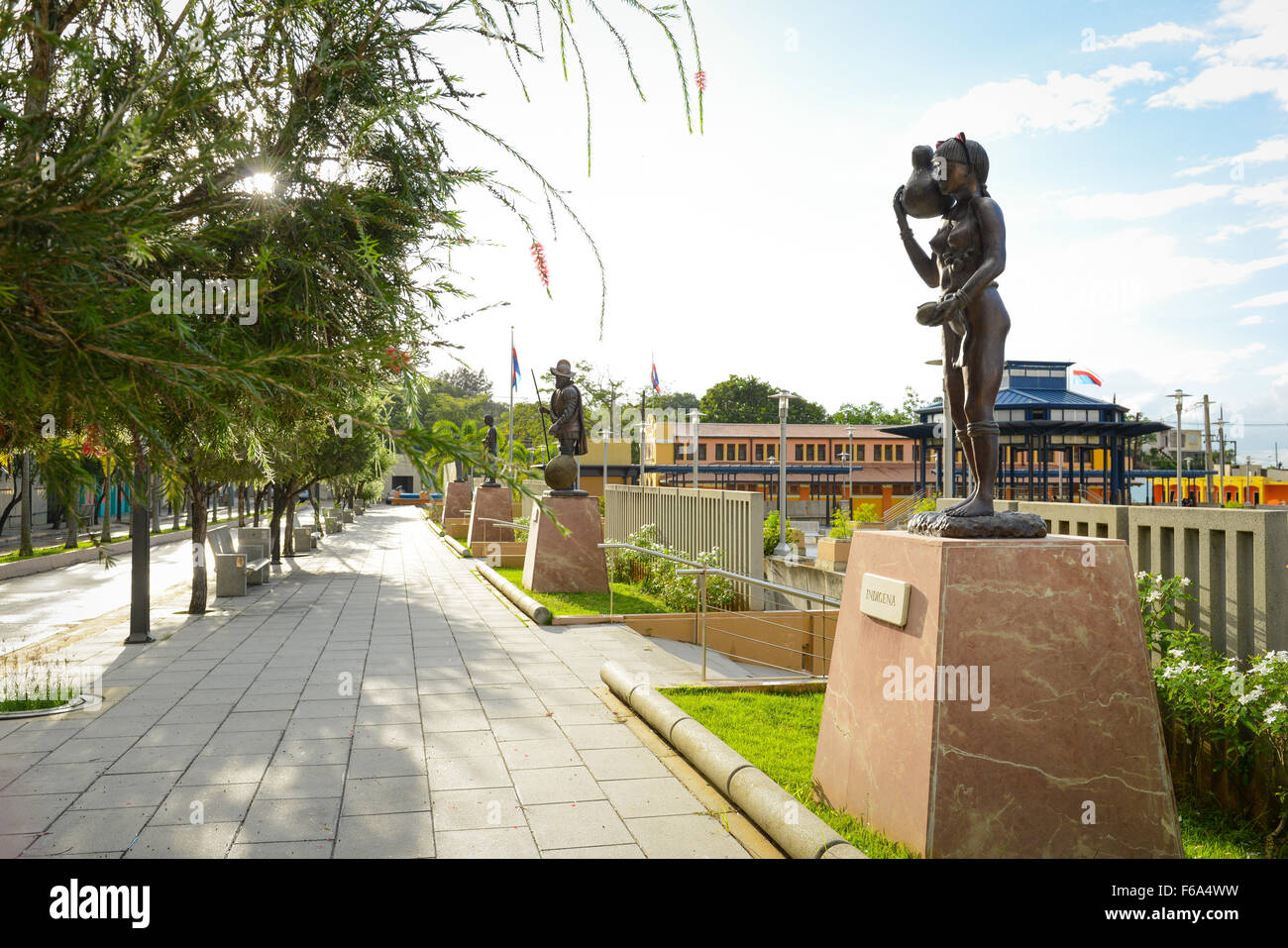 Partial view of the main square and statues that surround the plaza of ...