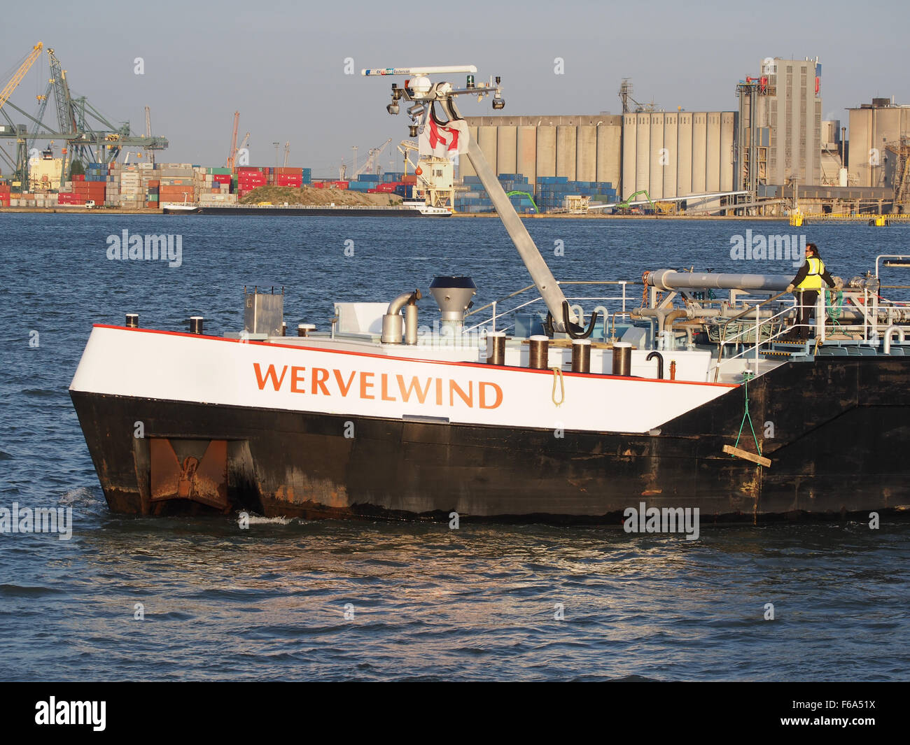 The Wervelwind, a 1988-built vessel, is docked at the Port of Antwerp for the transport of coal ...
