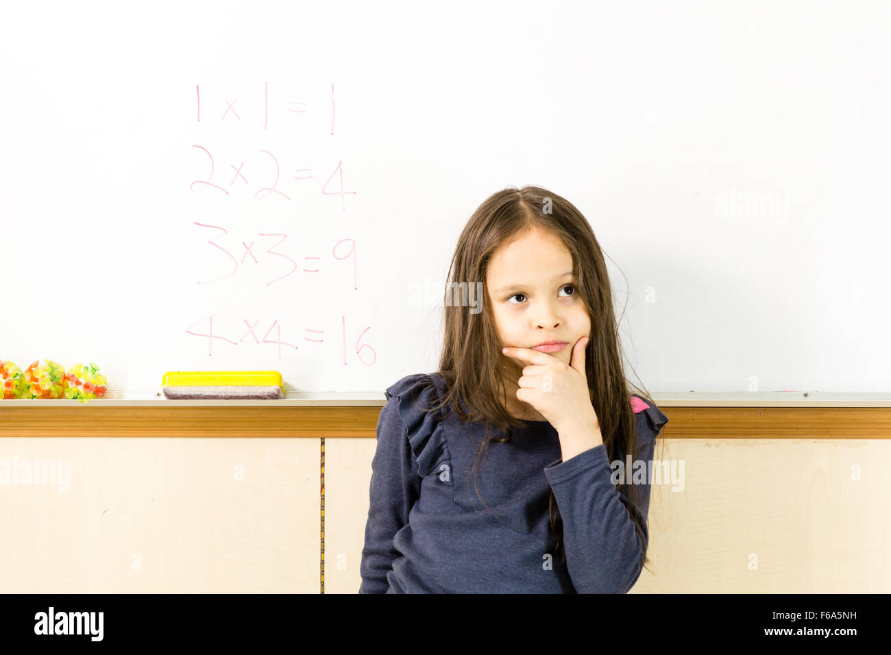 Asian American schoolgirl in class, thinking about math Stock Photo - Alamy