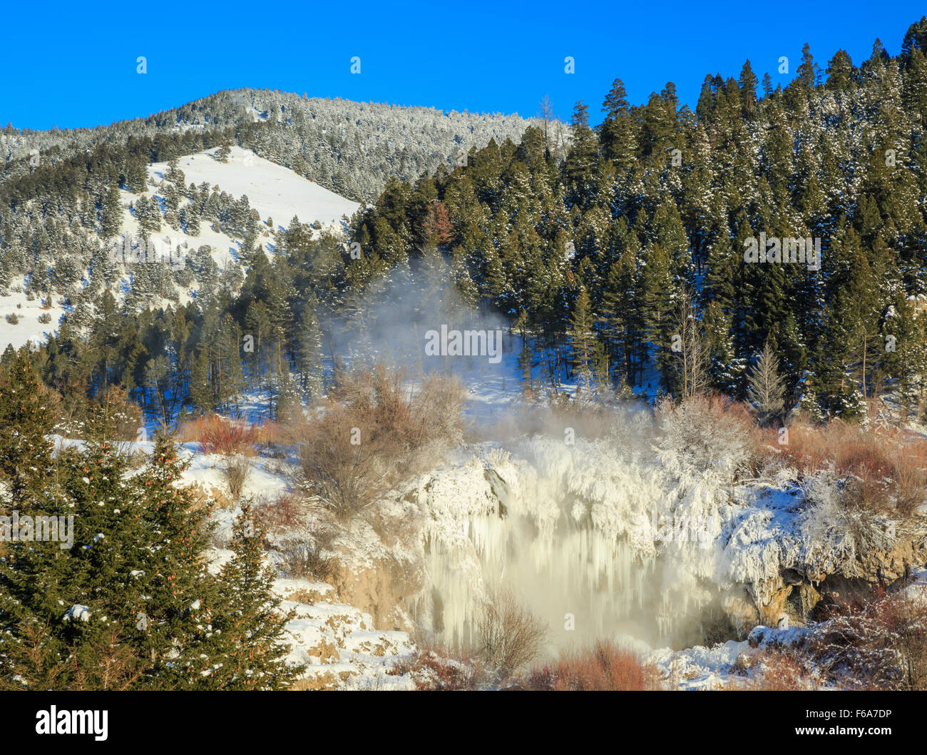 frozen waterfall along warm springs creek near garrison, montana Stock ...