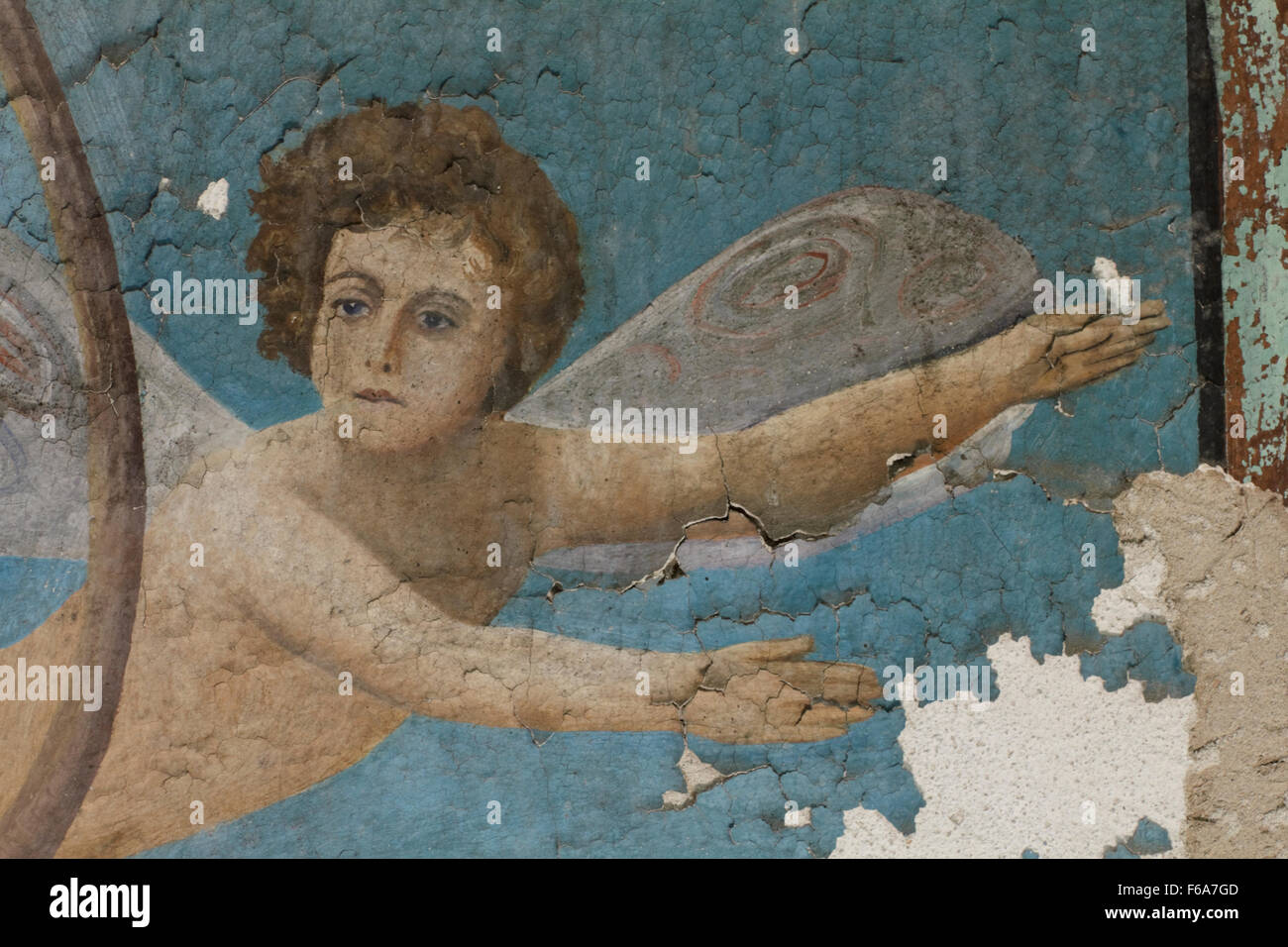 Close view of the decrepit flying angelic character part of the ...