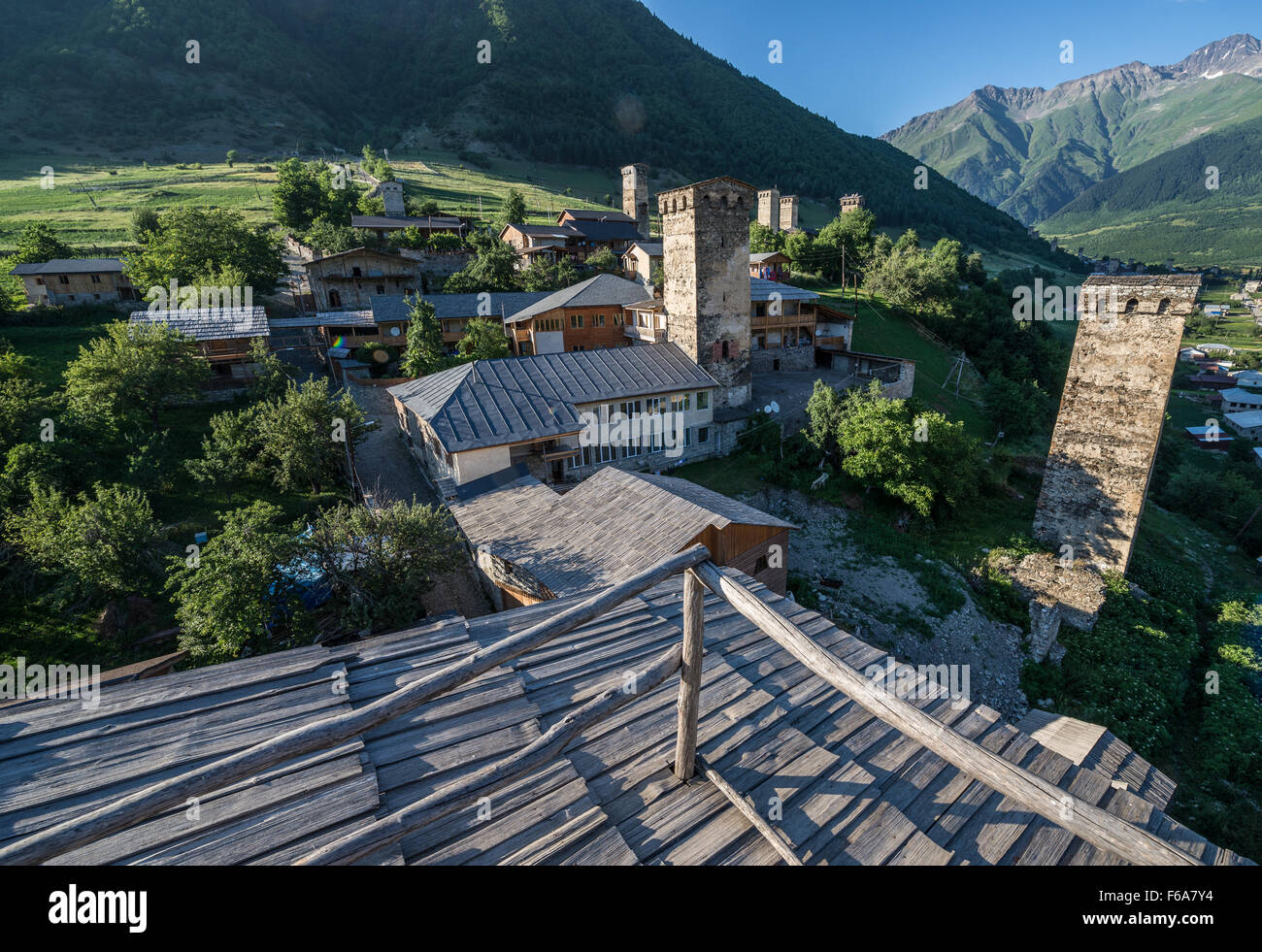 svanetian towers in Mestia town, Samegrelo-Zemo Svaneti region in ...