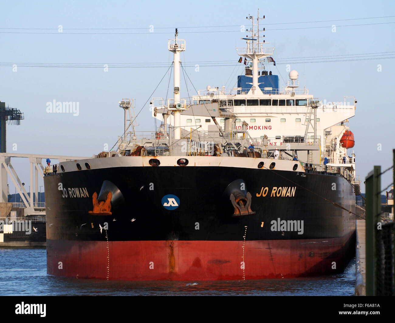 The vessel 'Jo Rowan' (IMO 9602710), an oil tanker, is docked at ...