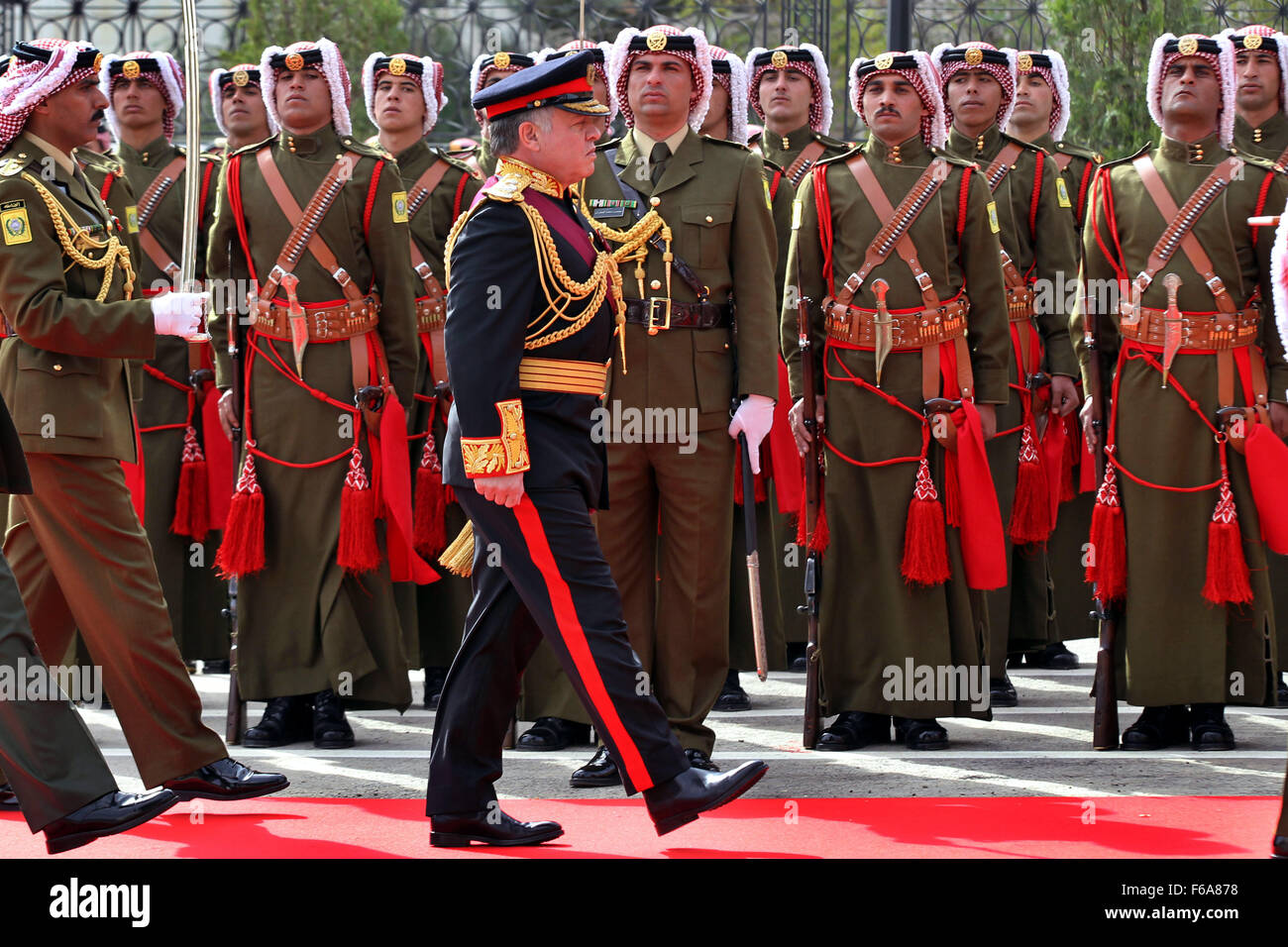 Amman, Jordan. 15th Nov, 2015. Jordanian King Abdullah II reviews the ...