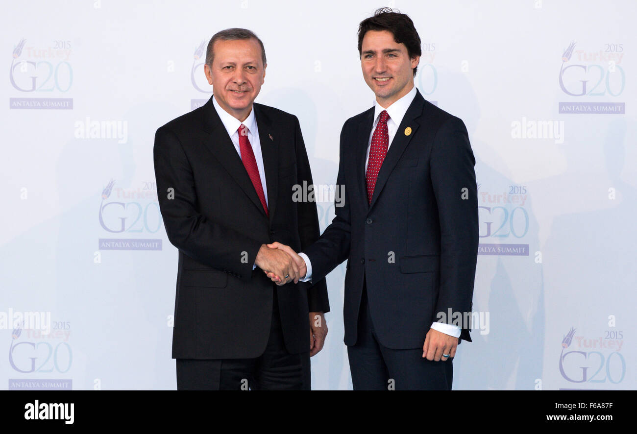 Antalya, Turkey. 15th Nov, 2015. Turkish President Recep Tayyip Erdogan ...