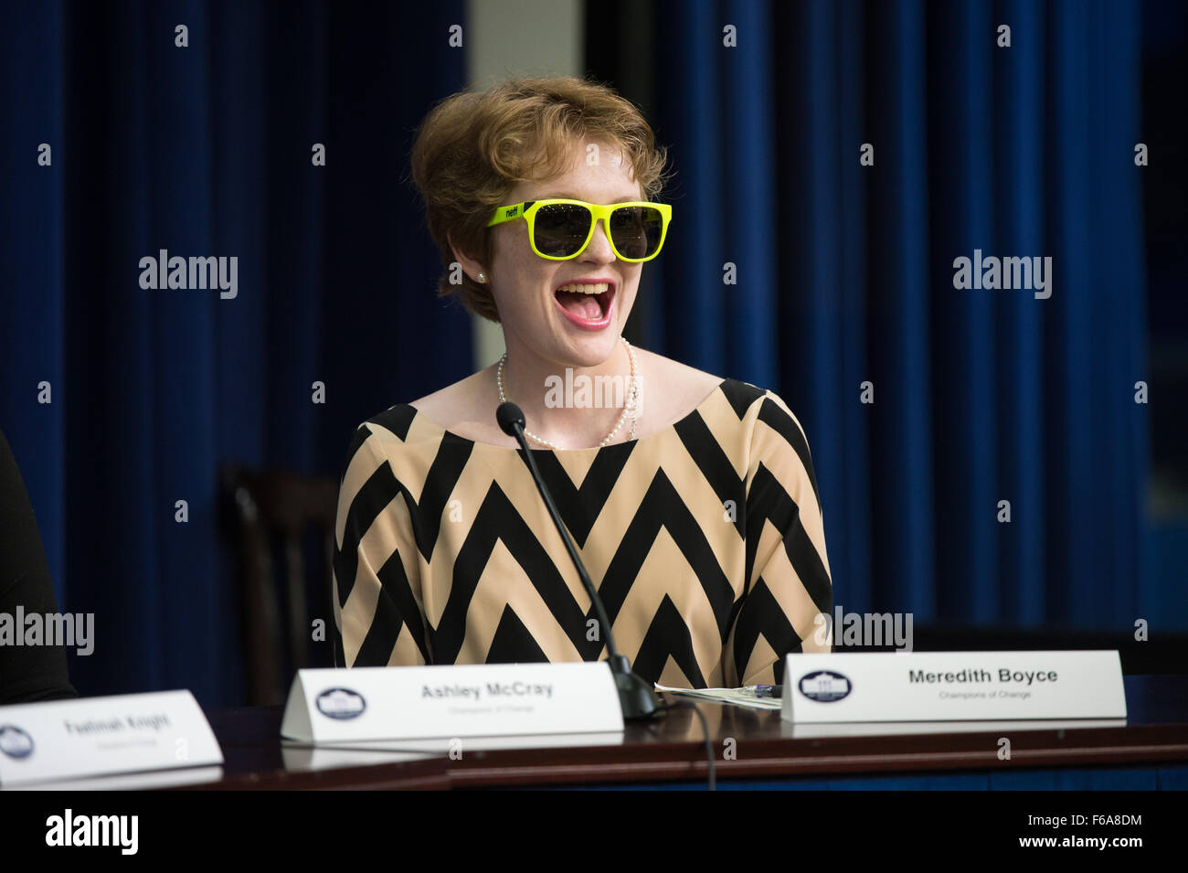 Meredith Boyce speaks at the Young Women Empowering Communities: Champions of Change event at ...