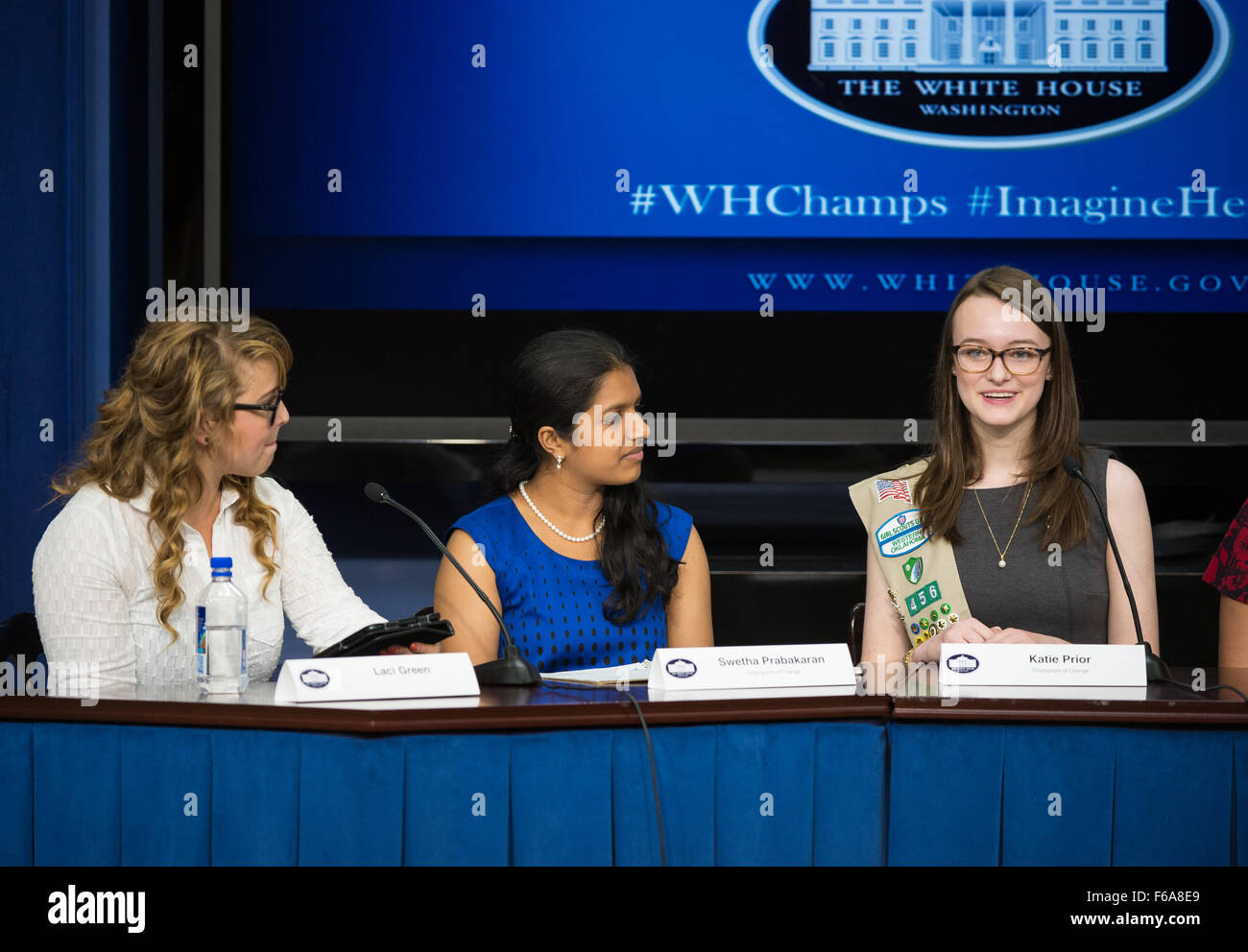 Katie Prior, right, speaks on a panel at the Young Women Empowering ...