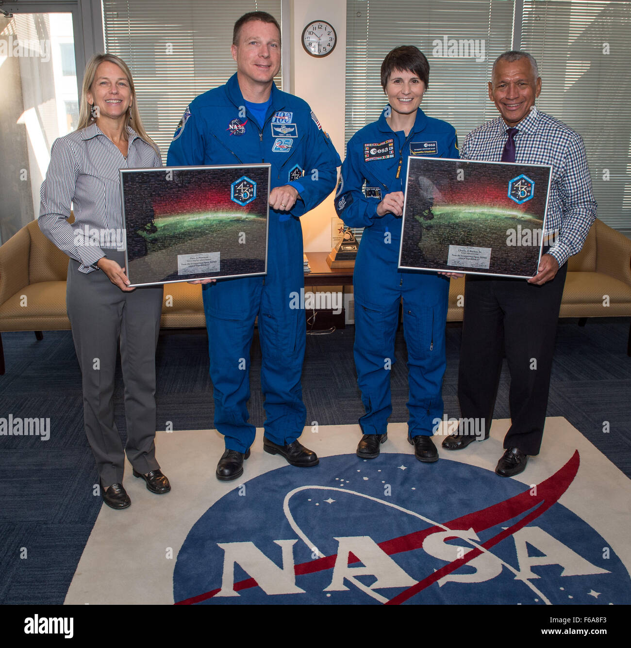 NASA astronaut Terry Virts, second from left, and European Space Agency ...