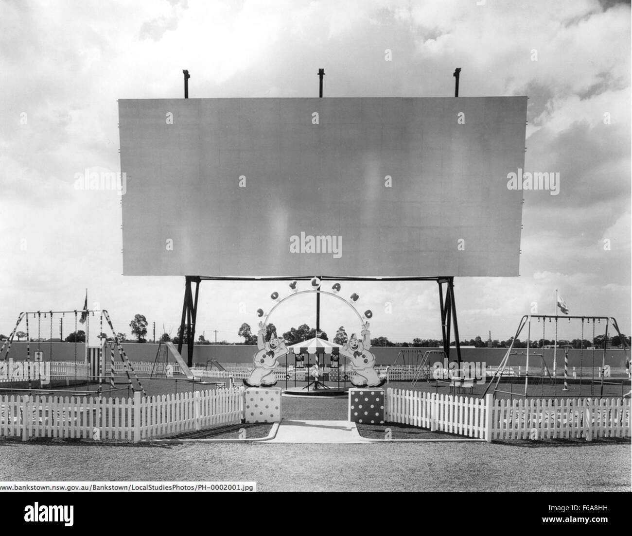 A 1959 photograph showing the screen and playground at the Skyline ...