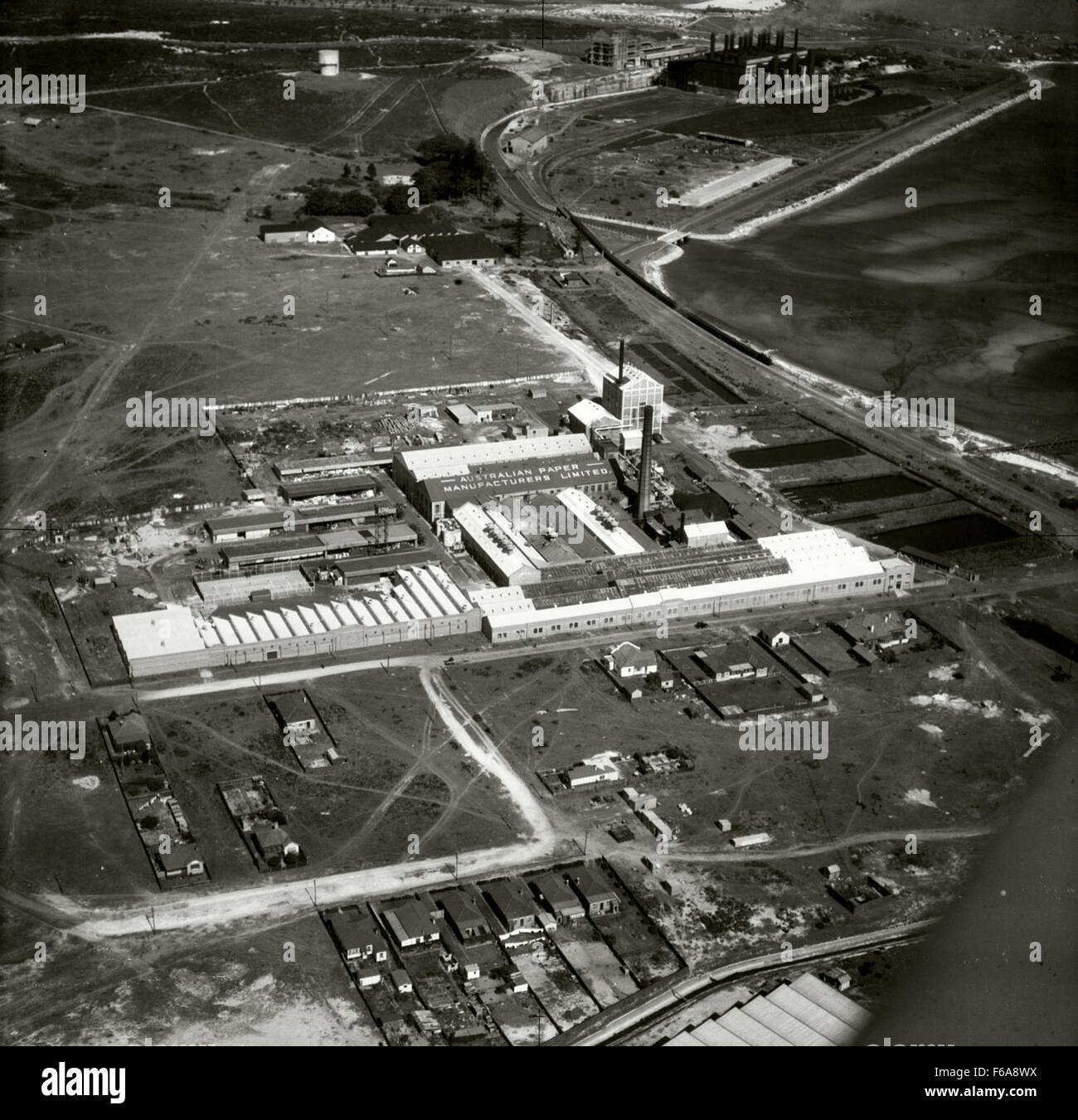 An aerial view of the Australian Paper Ltd. mill located on Botany Road ...