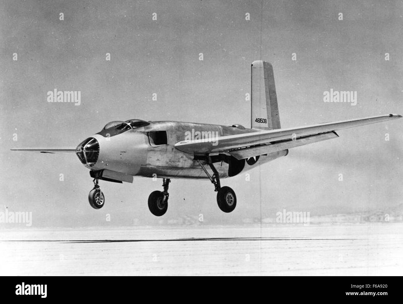 The XB-43, an experimental U.S. Air Force bomber, shown during a front ...