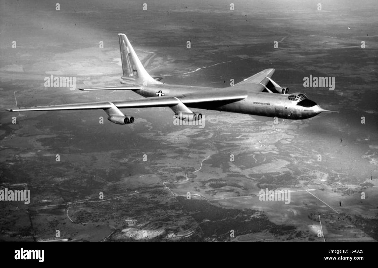 YB-60 in flight, a U.S. Air Force experimental jet bomber, captured mid ...