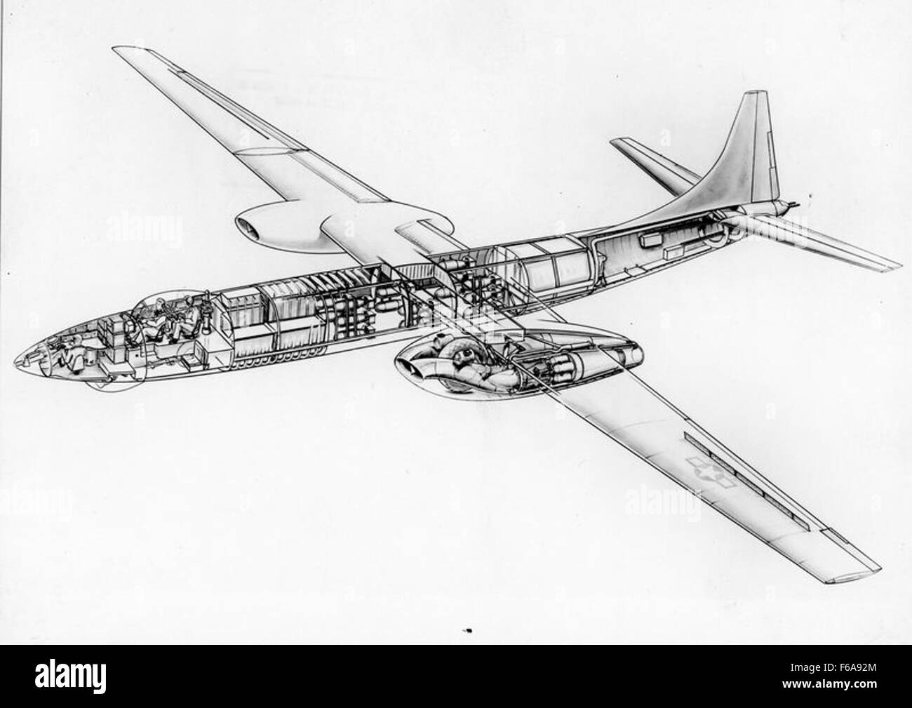 A cutaway view of the XB-46, an experimental jet bomber developed by ...
