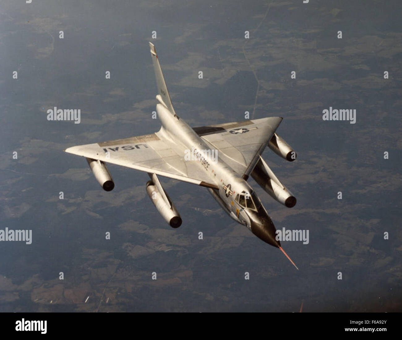 The B-58 Hustler, a supersonic strategic bomber, captured in flight ...