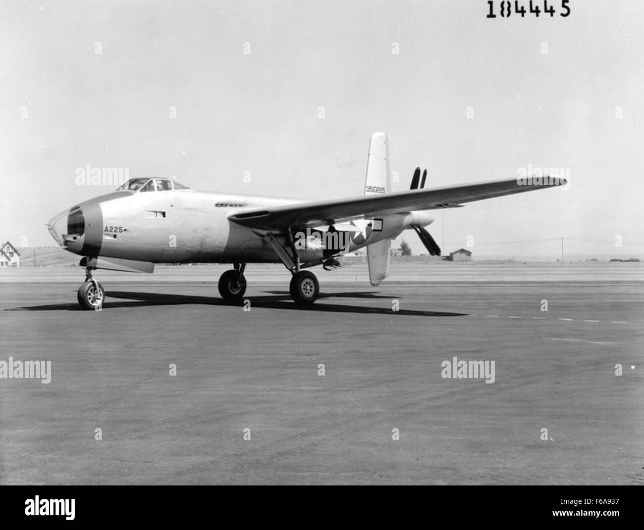 The XB-42 Mixmaster, an experimental U.S. bomber, shown in a front ...