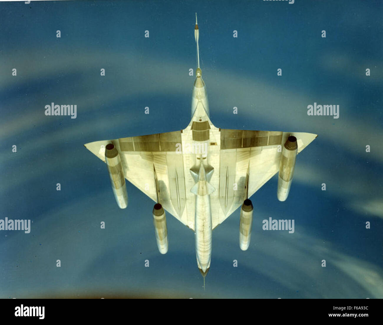 B-58 bottom view, a U.S. Air Force supersonic bomber, captured from ...