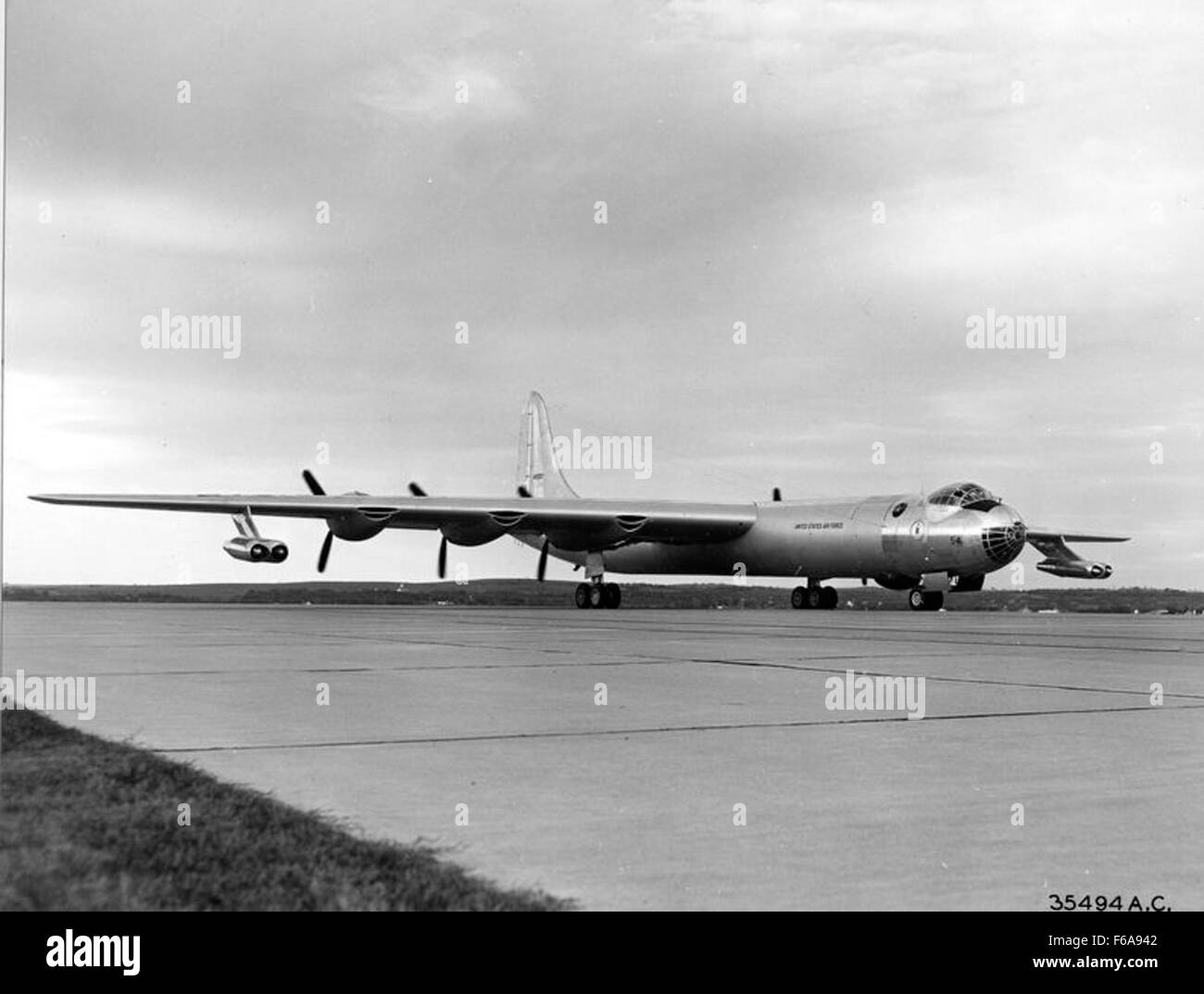 The B-36D, a large intercontinental bomber, shown without its sway ...