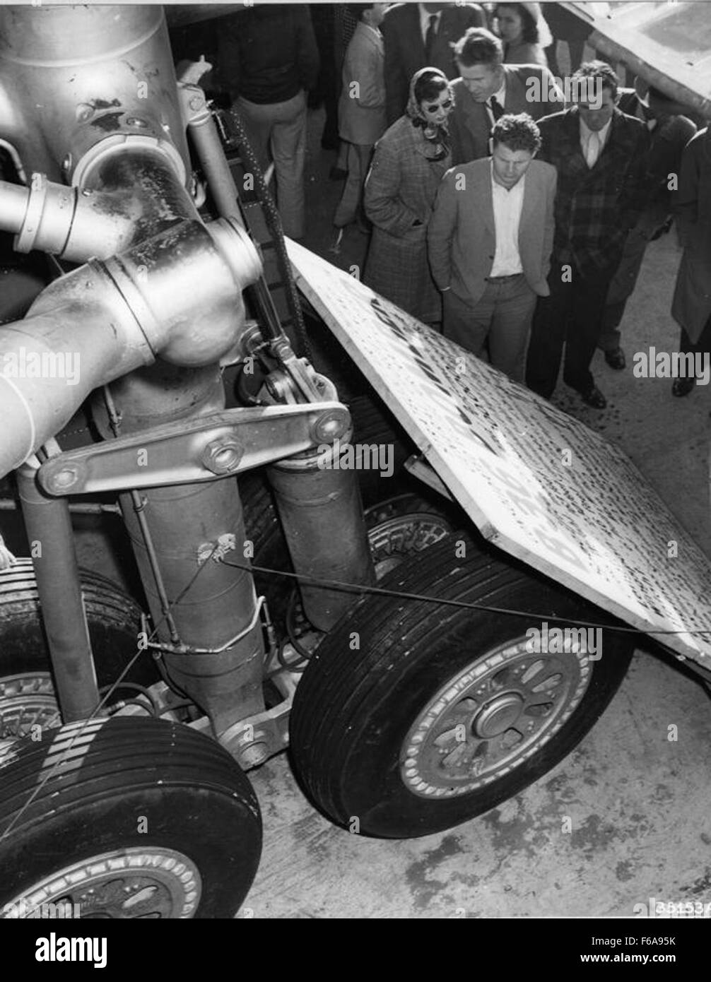 A photograph showing the B-36 bomber's landing gear, emphasizing the ...