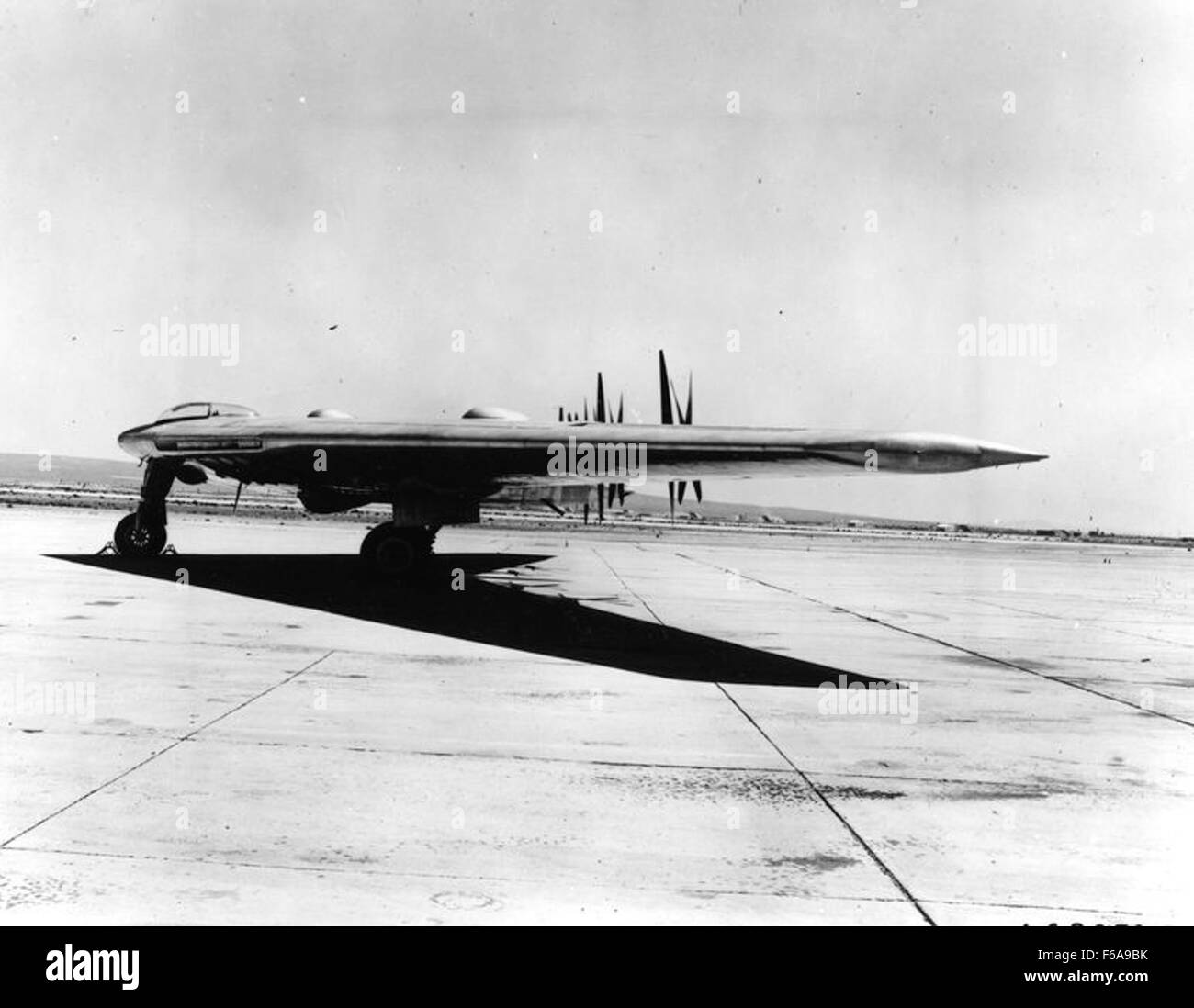 The XB-35, a revolutionary flying wing bomber, shown on the ground at ...