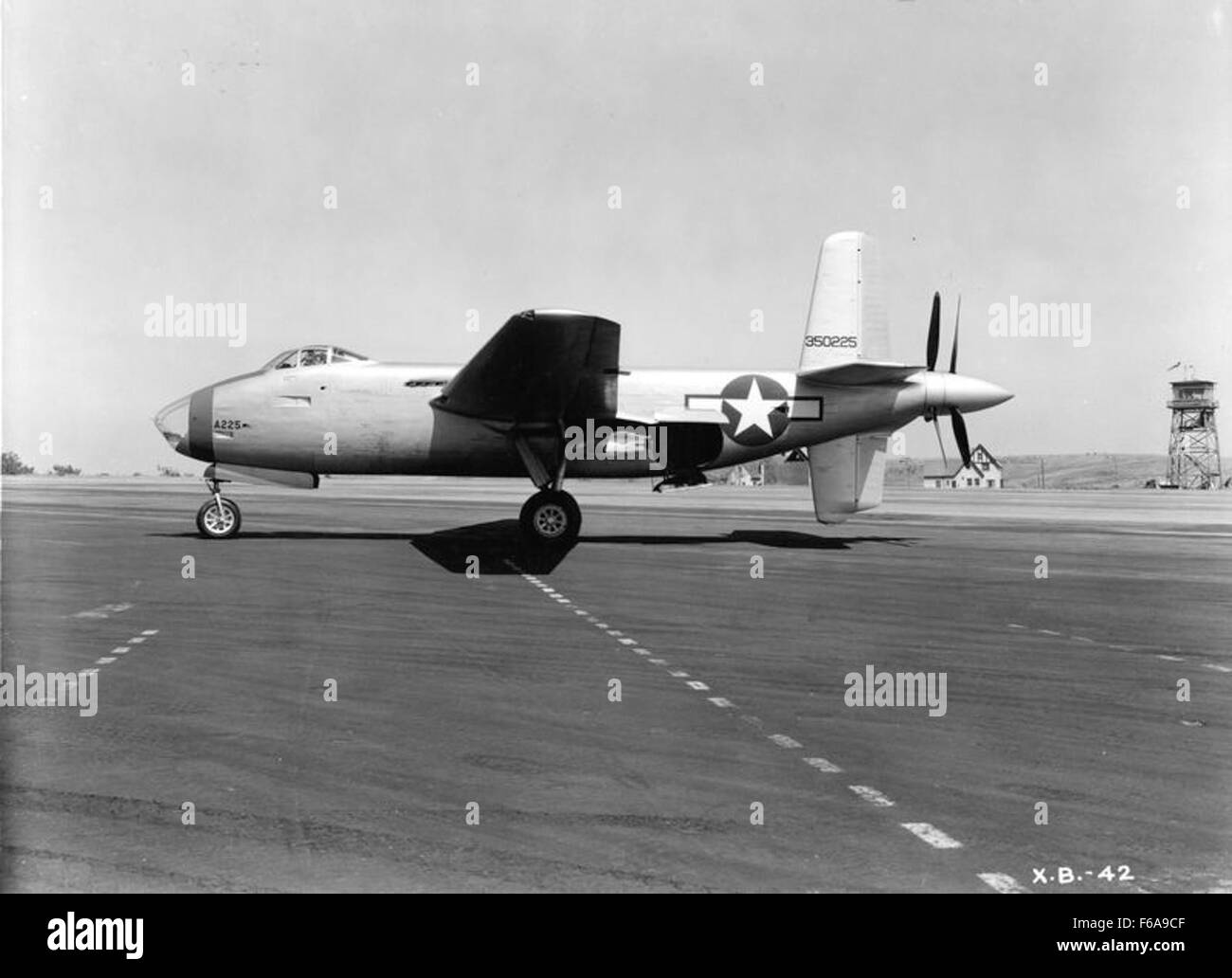 Side view of the XB-42, an experimental American twin-engine jet bomber ...