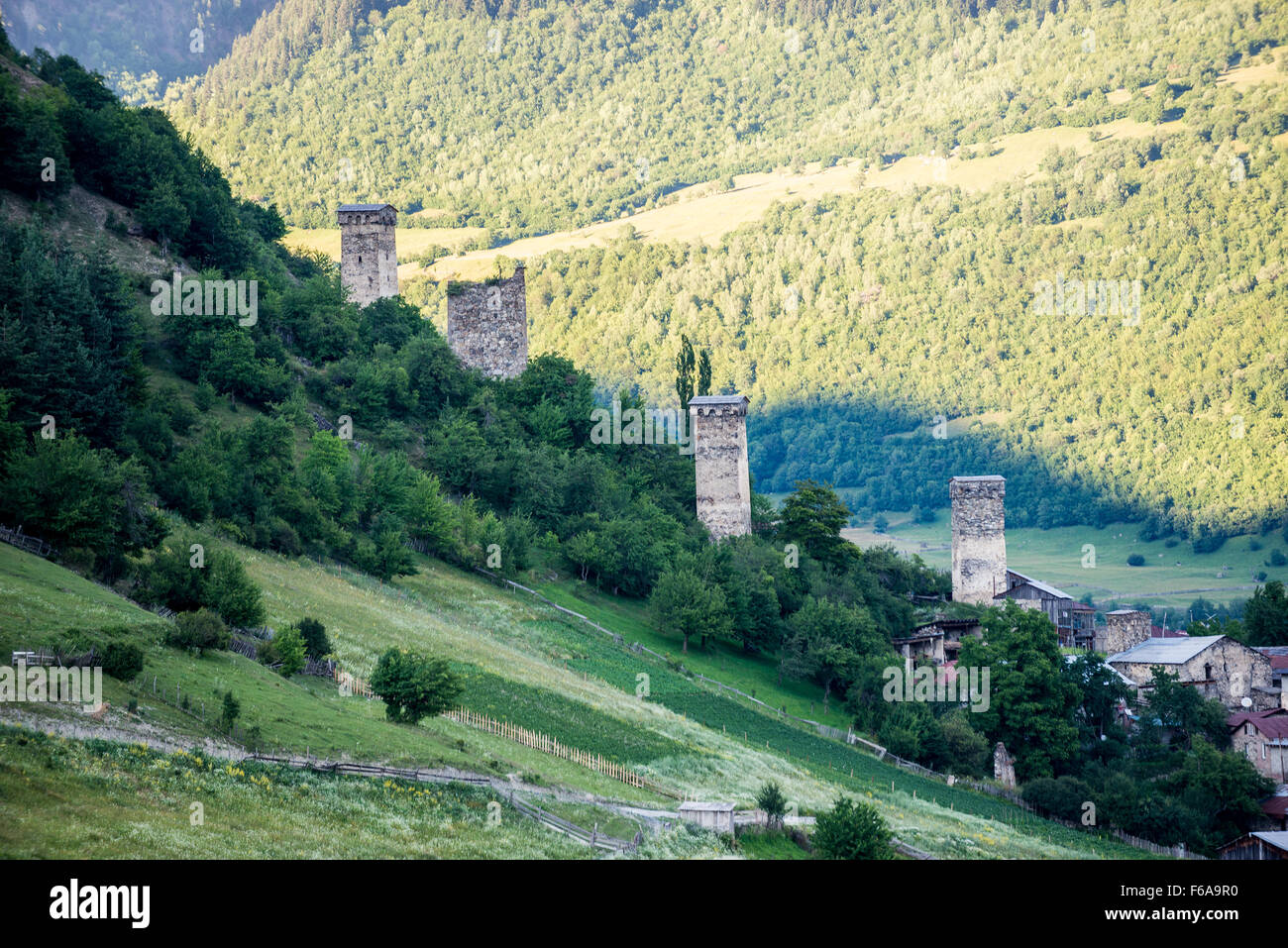 svanetian towers in Mestia town, Samegrelo-Zemo Svaneti region in ...