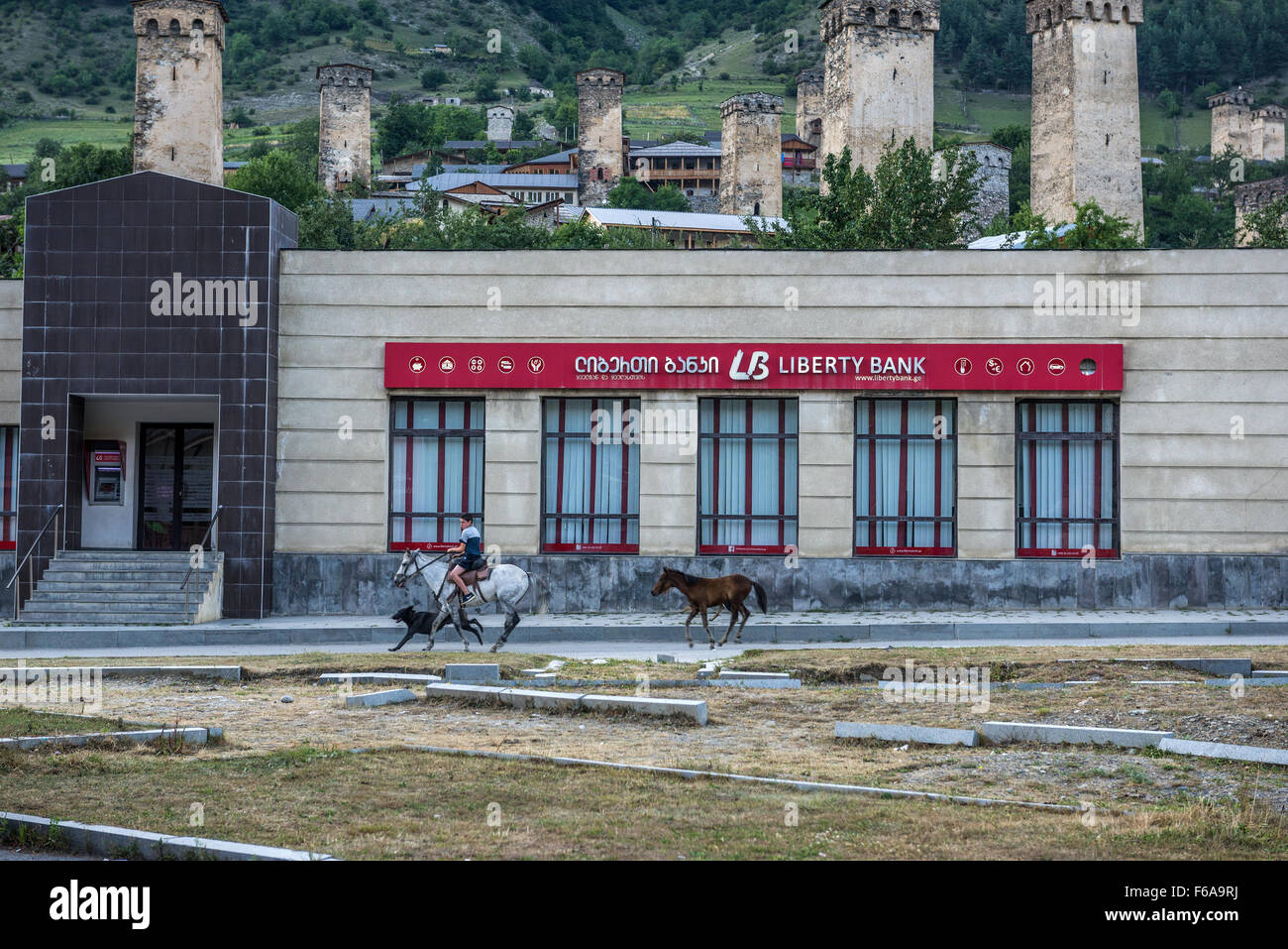 Liberty Bank in Mestia town, Samegrelo-Zemo Svaneti region in Georgia ...