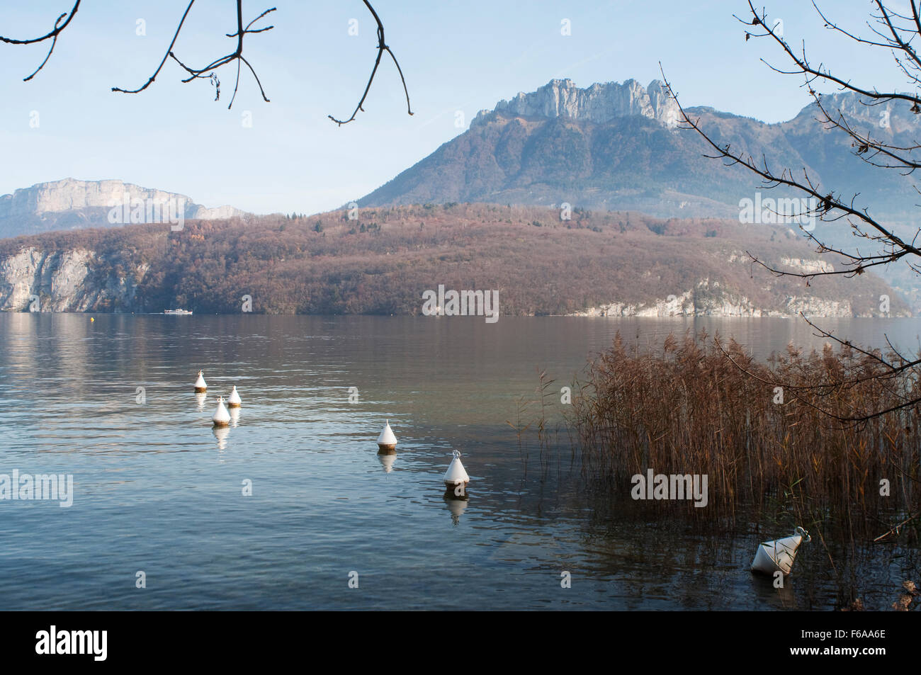 Large view of Annecy lake landscape in France and mountains Stock Photo ...